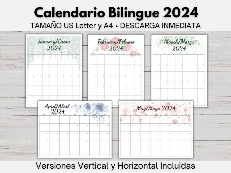 2024 Bilingual Calendar, 2024 Spanish and English Calendar, Printable ...