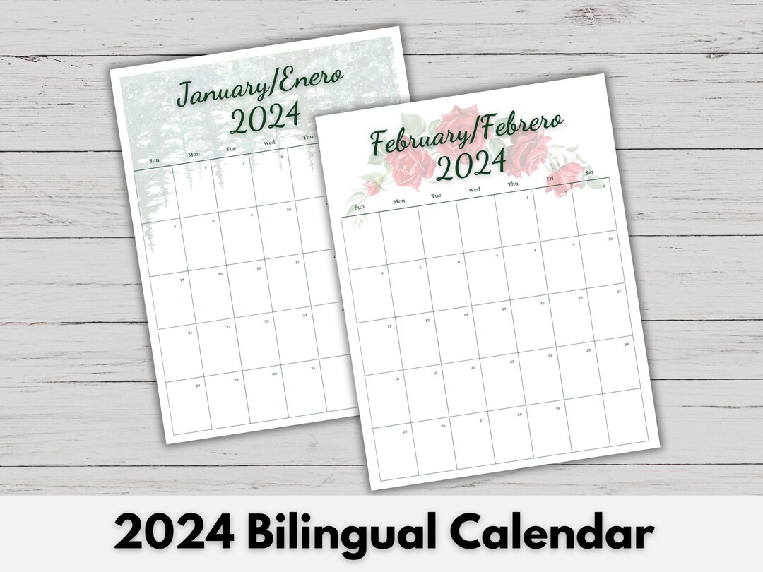 2024 Bilingual Calendar, 2024 Spanish and English Calendar, Printable ...