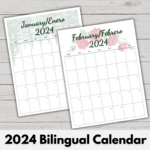 2024 Bilingual Calendar, 2024 Spanish and English Calendar, Printable ...