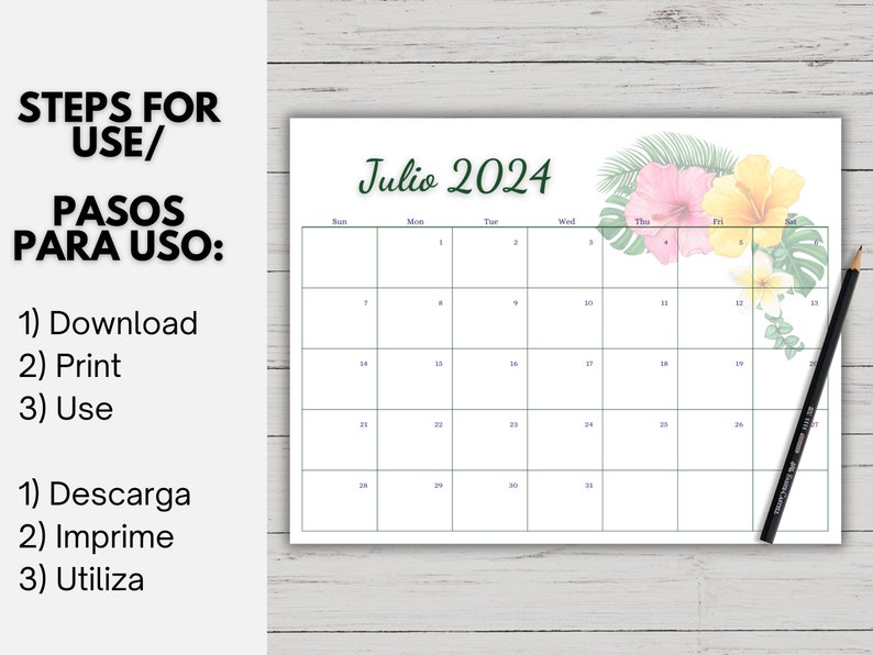2024 Spanish Calendar, Spanish Printable Monthly Calendar, Calendario ...