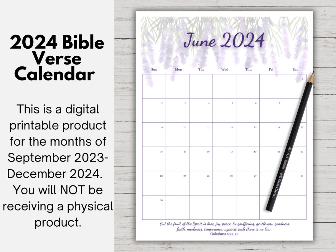 2024 Bible Verse Calendar, Printable Scripture Calendar, Inspirational ...