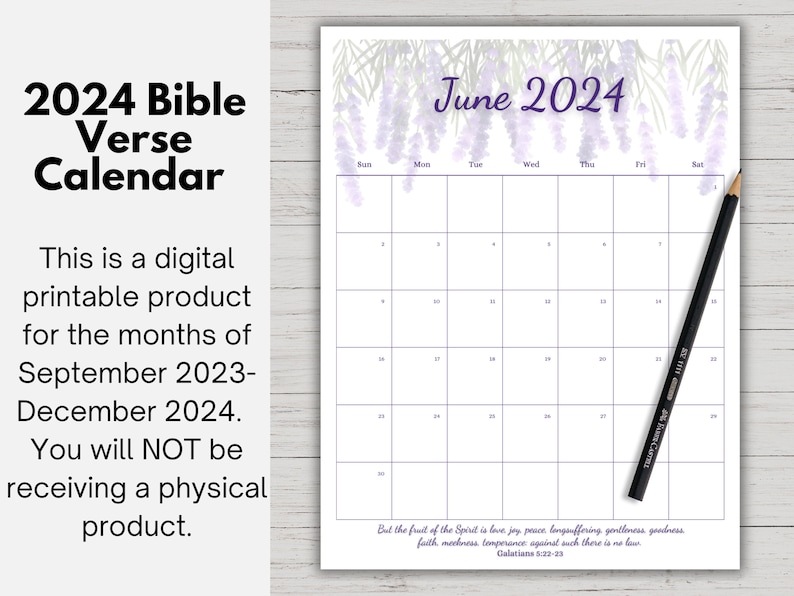 2024 Bible Verse Calendar, Printable Scripture Calendar, Inspirational ...