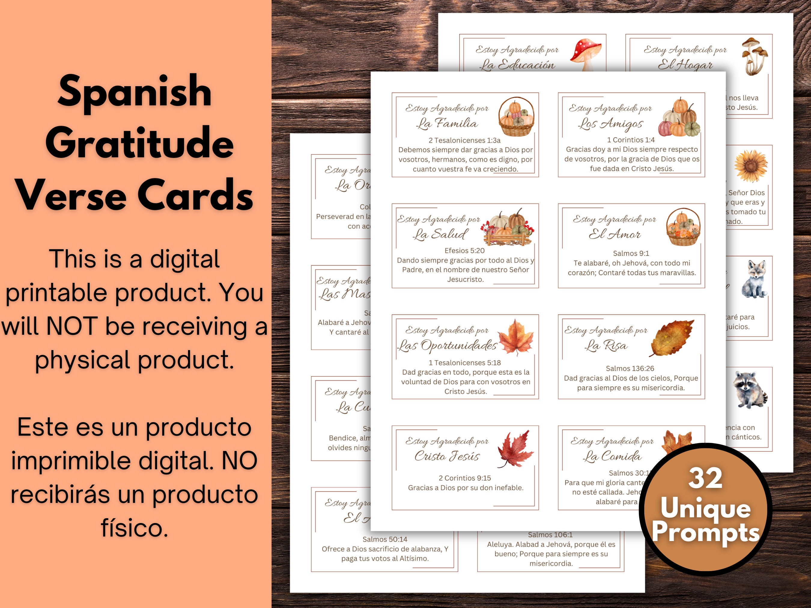 I Am Thankful for Bible Verse Cards in Spanish, Thanksgiving Gratitude ...