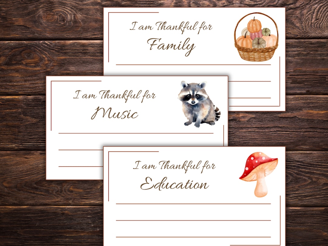 I Am Thankful for Cards, Thanksgiving Gratitude Cards, Printable ...