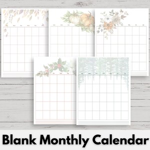 Blank Monthly Calendar, Printable Blank Calendar, Minimalist Calendar ...