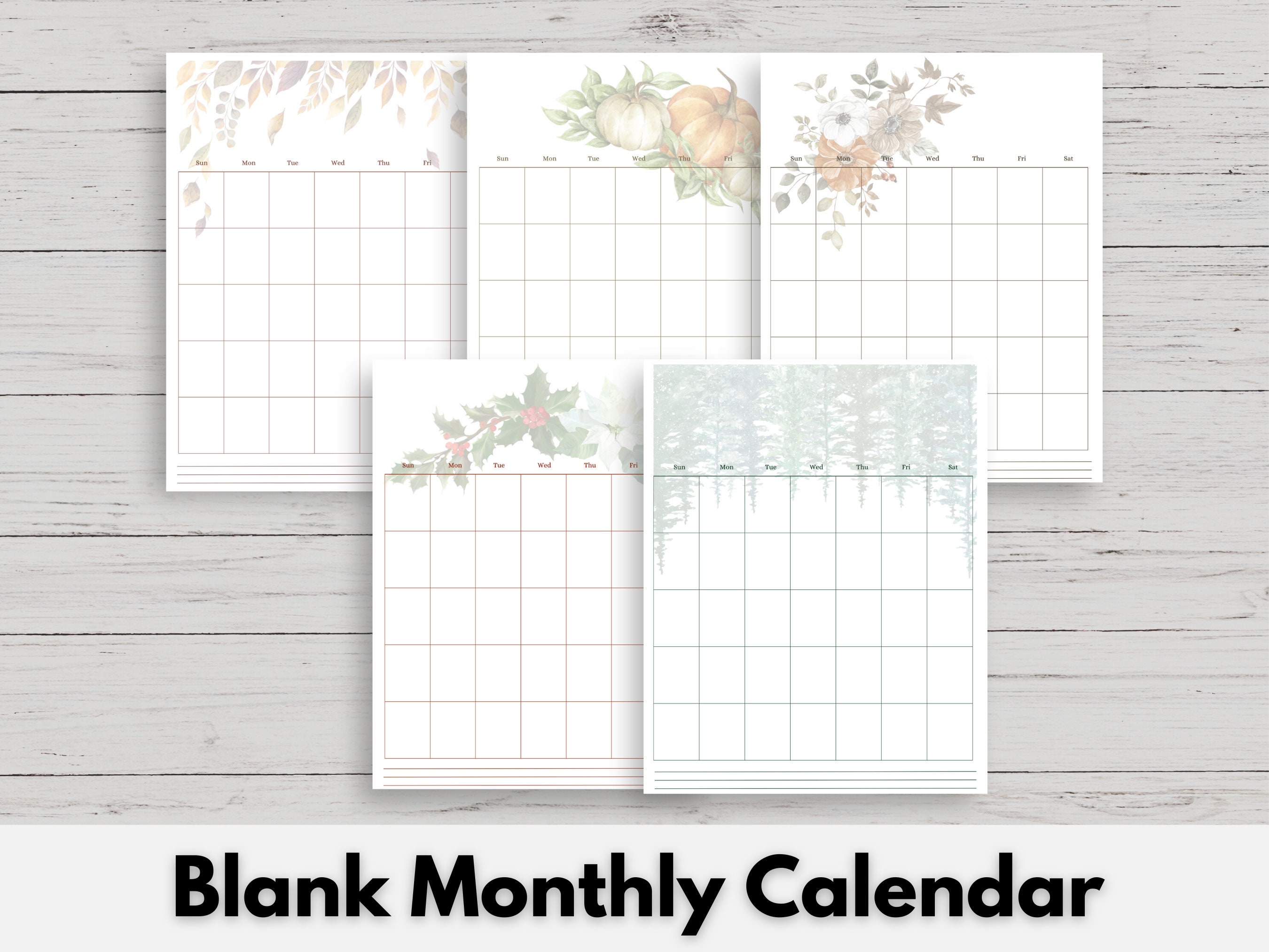 Blank Monthly Calendar, Printable Blank Calendar, Minimalist Calendar ...