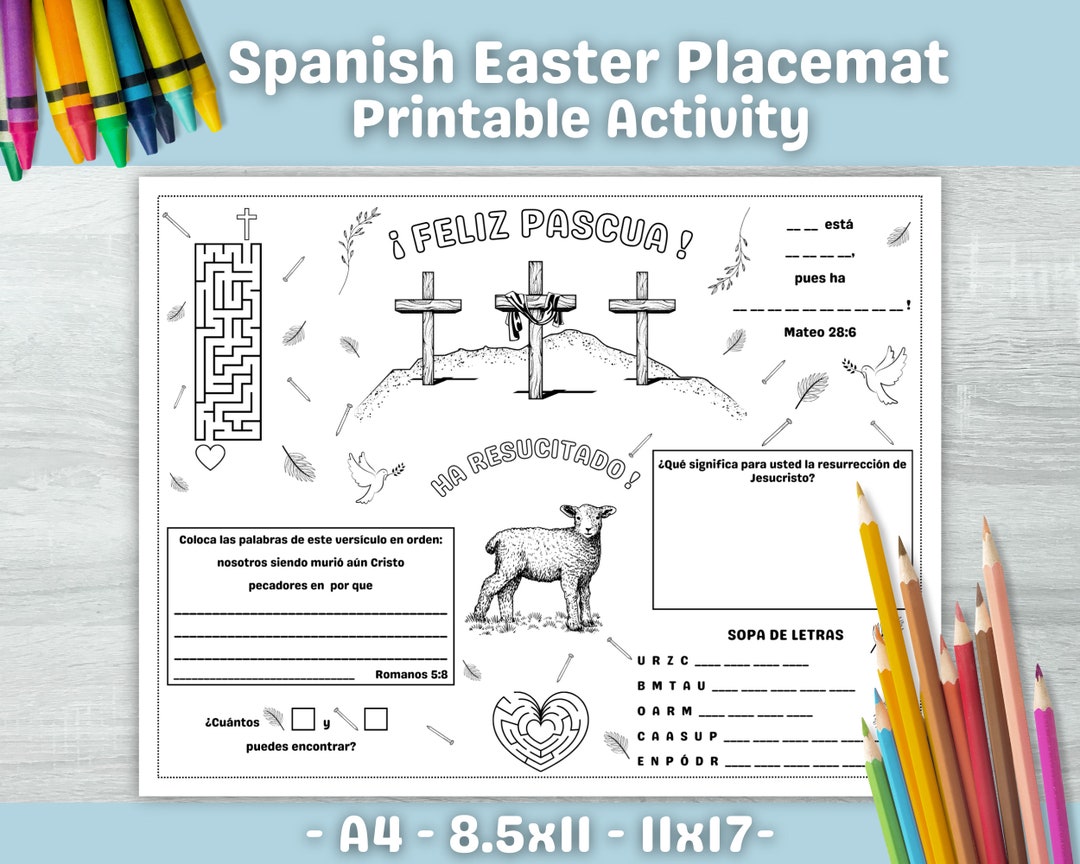 Spanish Christian Easter Activity Placemat, Easter Dinner Brunch Table ...