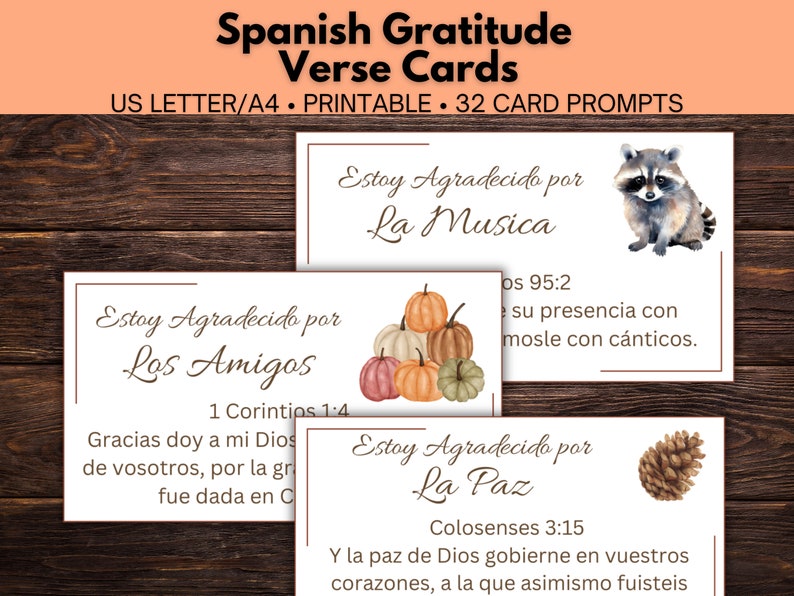 I Am Thankful for Bible Verse Cards in Spanish, Thanksgiving Gratitude ...