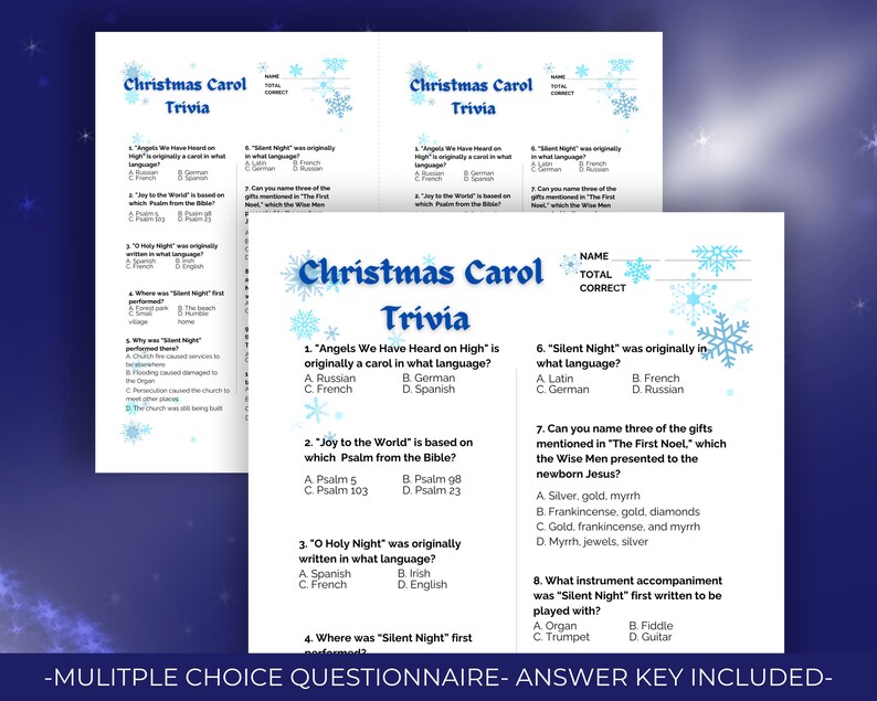 Christmas Carol Trivia, Christmas Song Trivia Game, Christmas Party ...