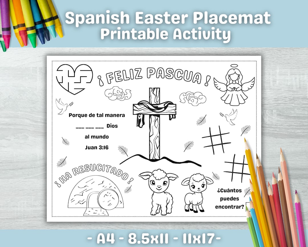 Spanish Christian Easter Activity Placemat, Easter Dinner Brunch Table ...