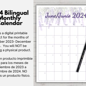 2024 Bilingual Calendar, 2024 Spanish and English Calendar, Printable ...