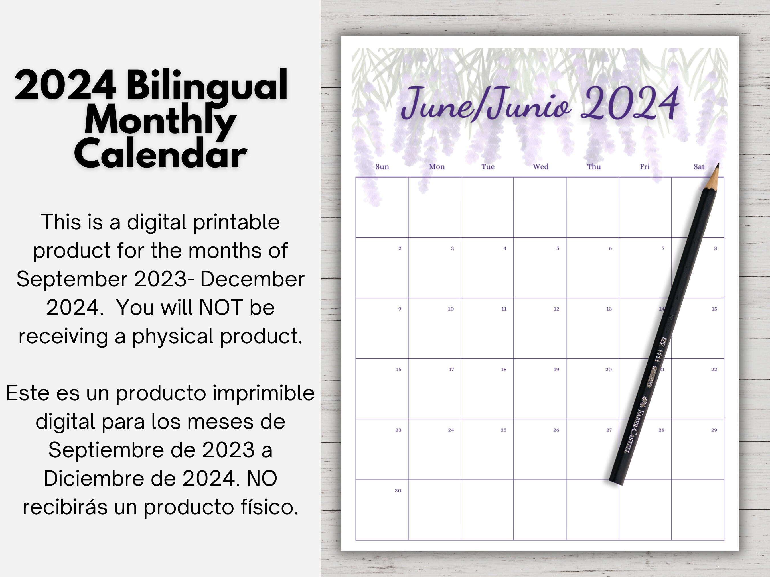 2024 Bilingual Calendar, 2024 Spanish and English Calendar, Printable ...