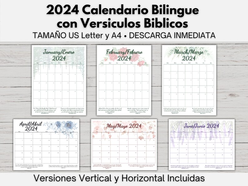 2024 Bilingual Bible Verse Calendar, Printable Bilingual Scripture ...