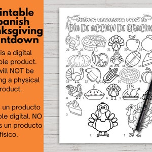 Printable Spanish Thanksgiving Countdown/ Cuenta Regresiva Para El Dia ...