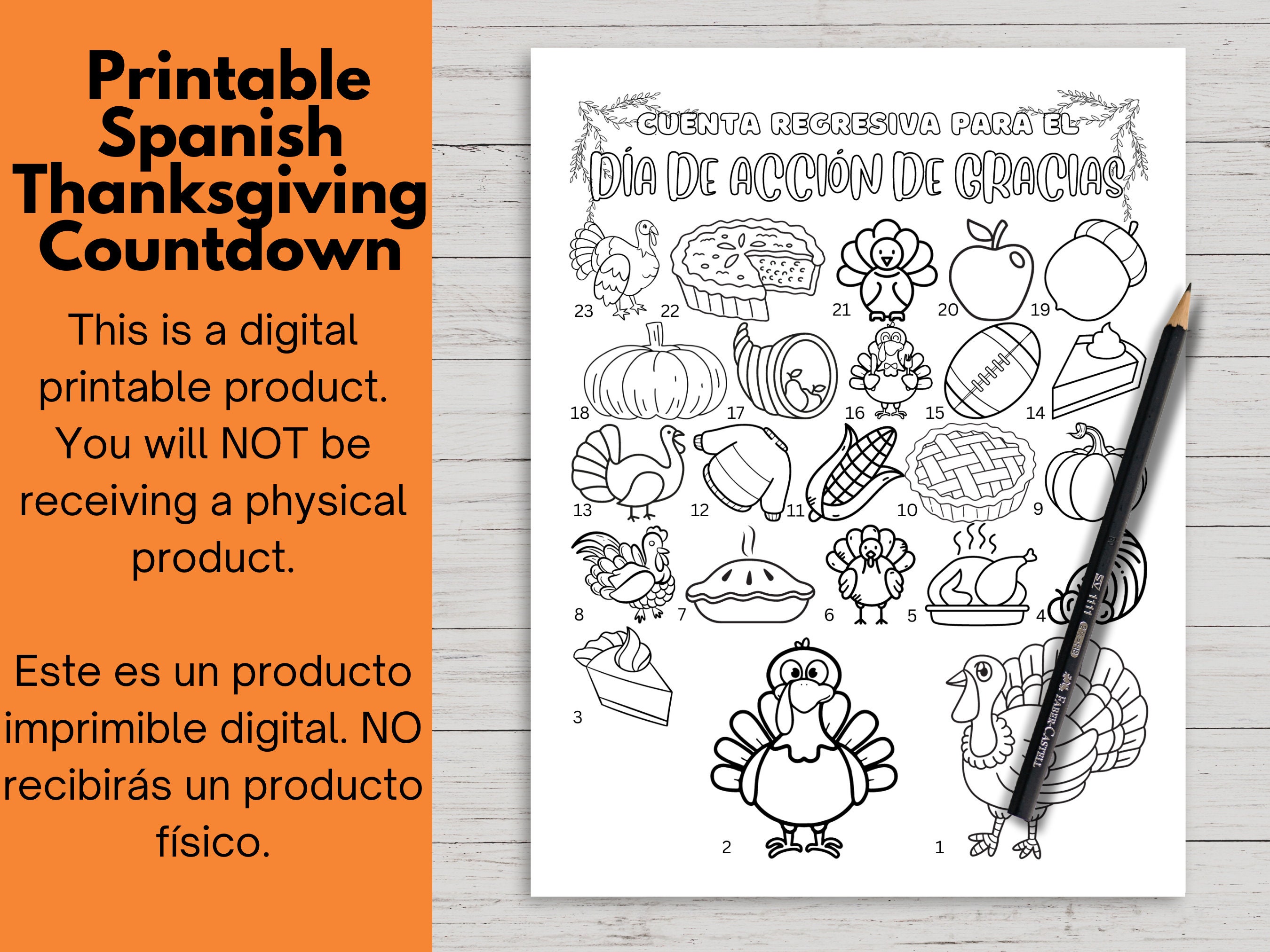 Printable Spanish Thanksgiving Countdown/ Cuenta Regresiva Para El Dia ...