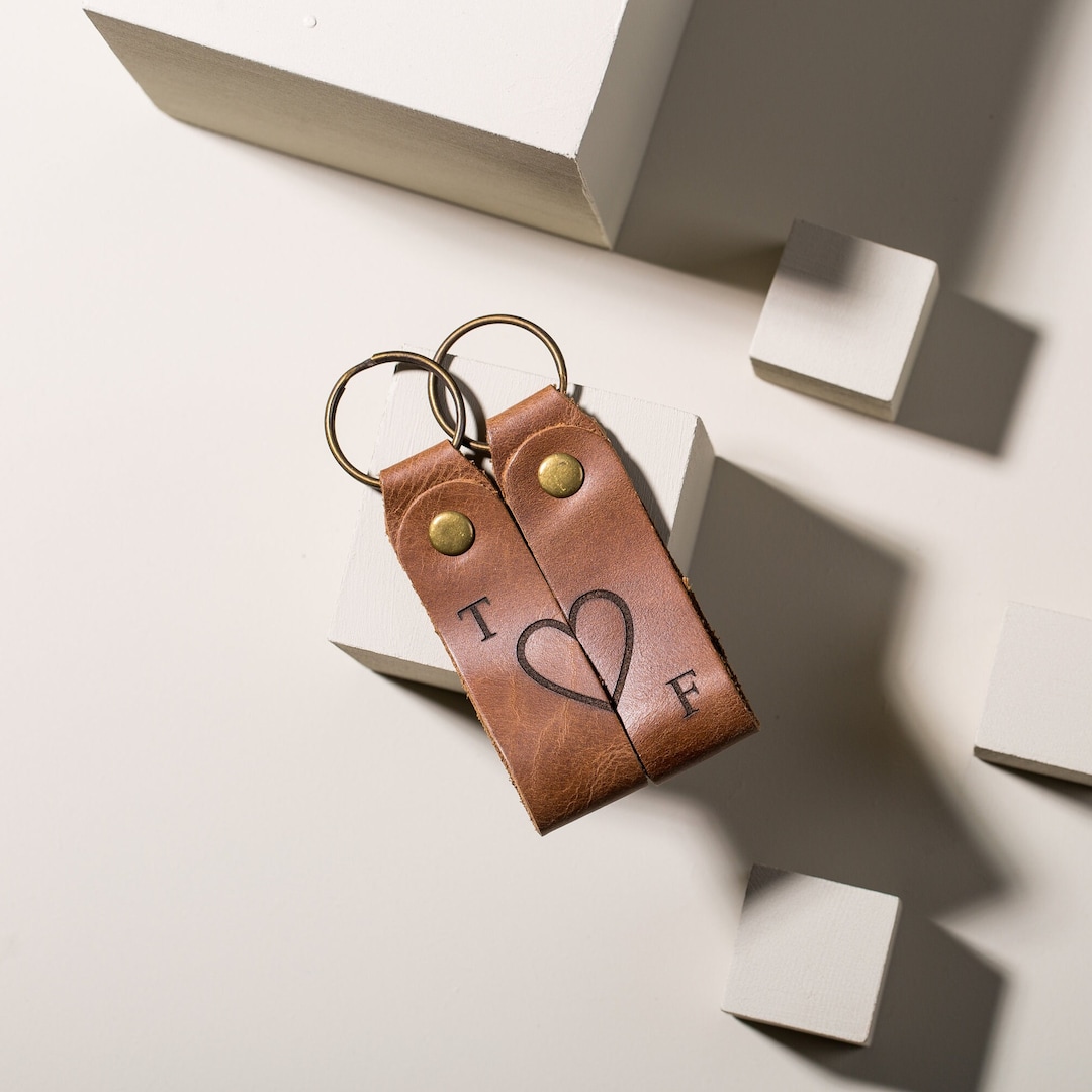 Matching Keyrings, Couple Keychain for Couples, Personalized Leather ...