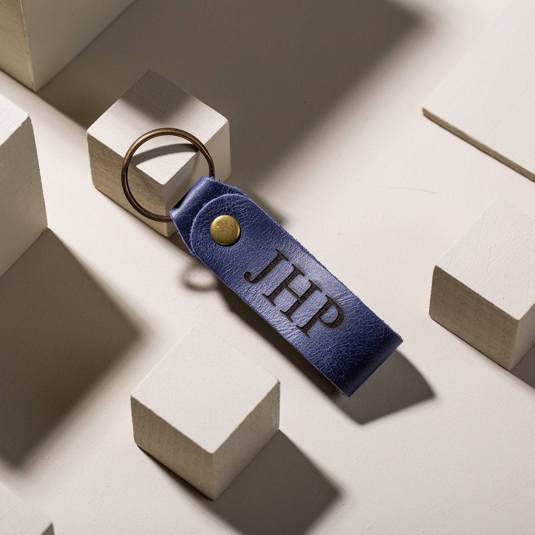 Monogrammed Leather Key Fob, Custom Message Keychain, Personalized ...