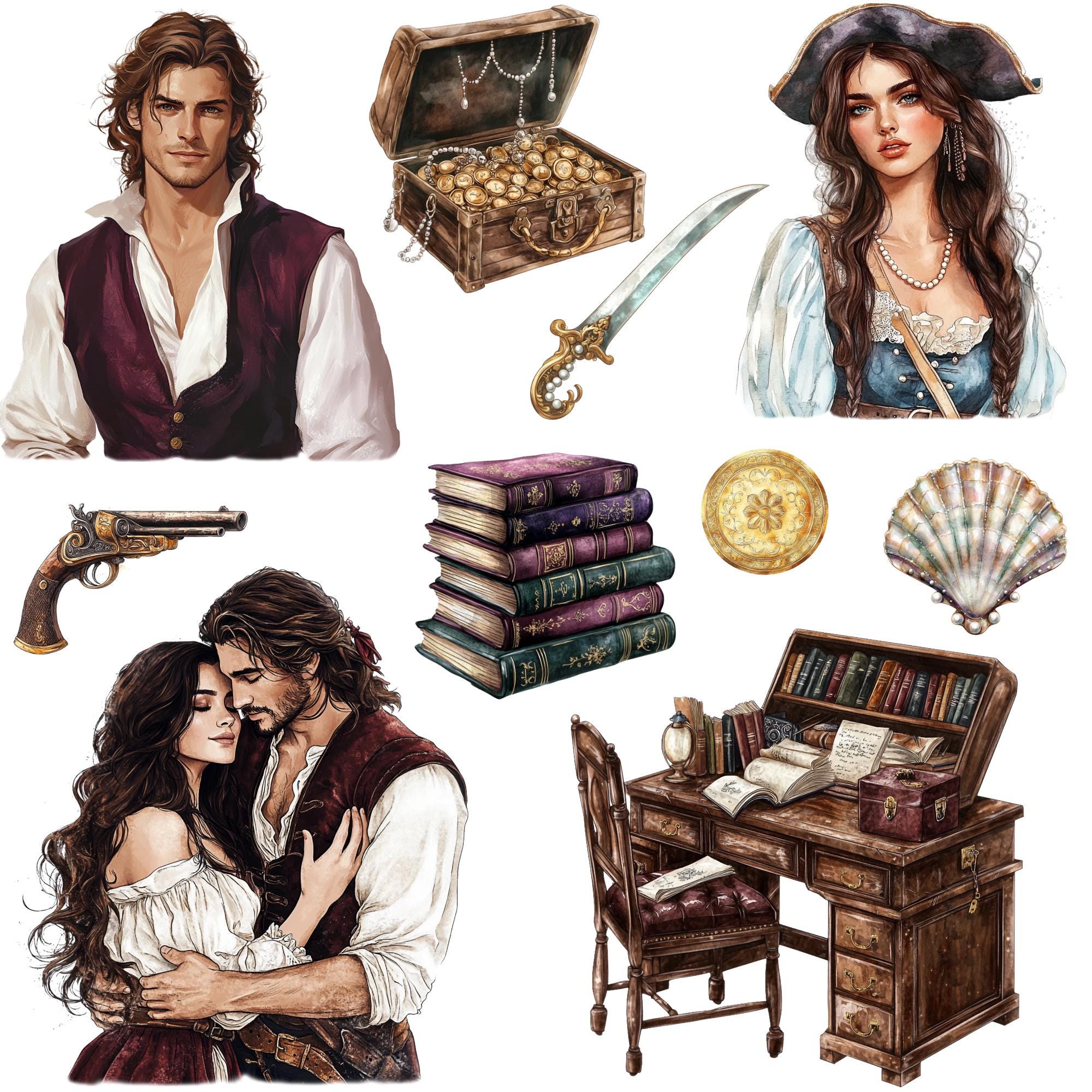 Watercolor Piratecore Clipart Png Bundle, Pirate Ship Clipart, Pirate ...