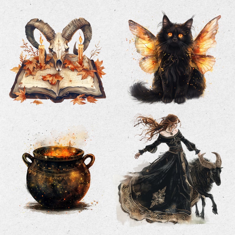 Samhain Watercolor Clipart Png Bundle, Celtic Neopagan Wiccan Clipart ...