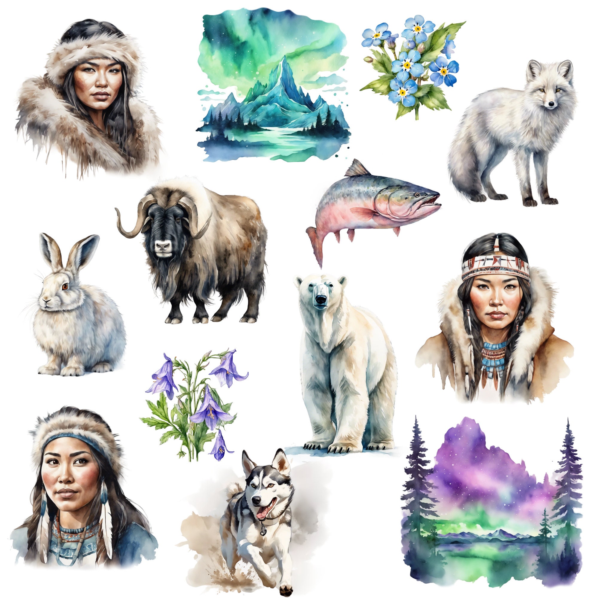 Alaska Watercolor Clipart Bundle, Alaska Png, Alaska State, Nature ...