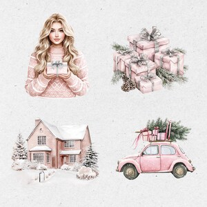 Pink Winter Clipart Png Bundle, Pink Christmas Png, Watercolor Winter ...