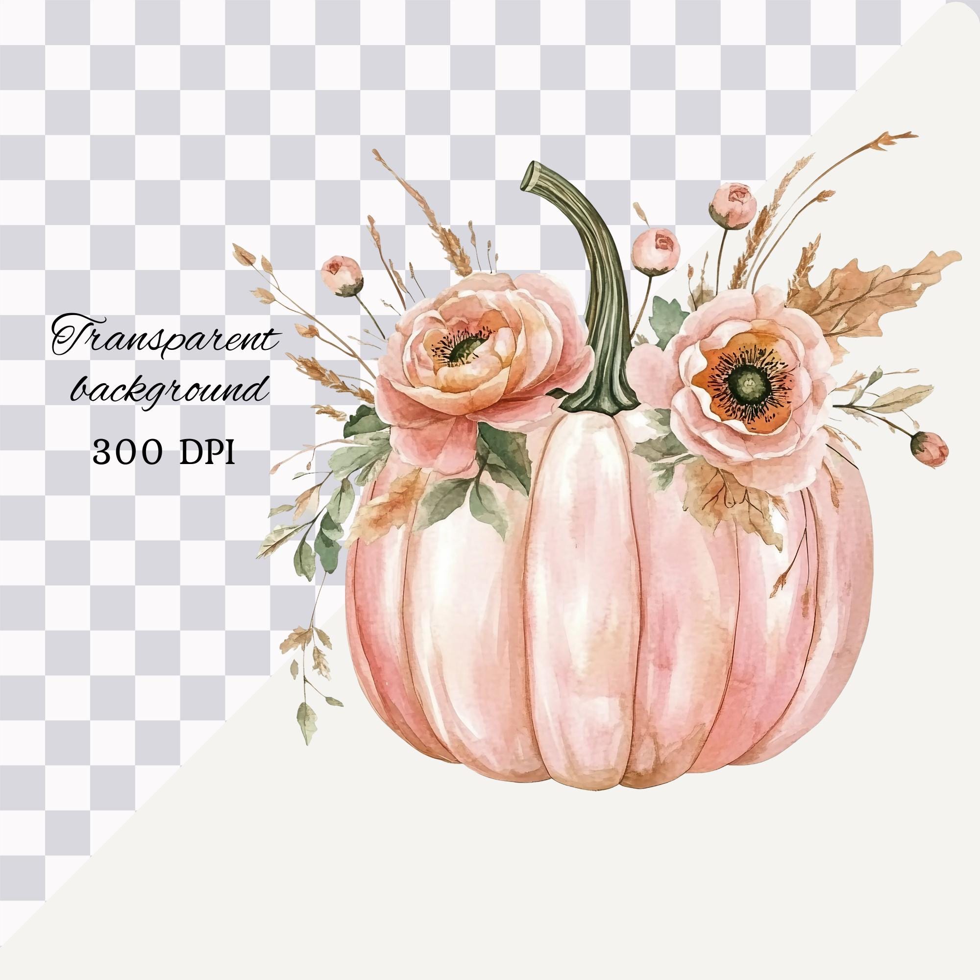 Watercolor Pastel Pumpkin Clipart Png Bundle, Cute Pink Girly Autumn ...