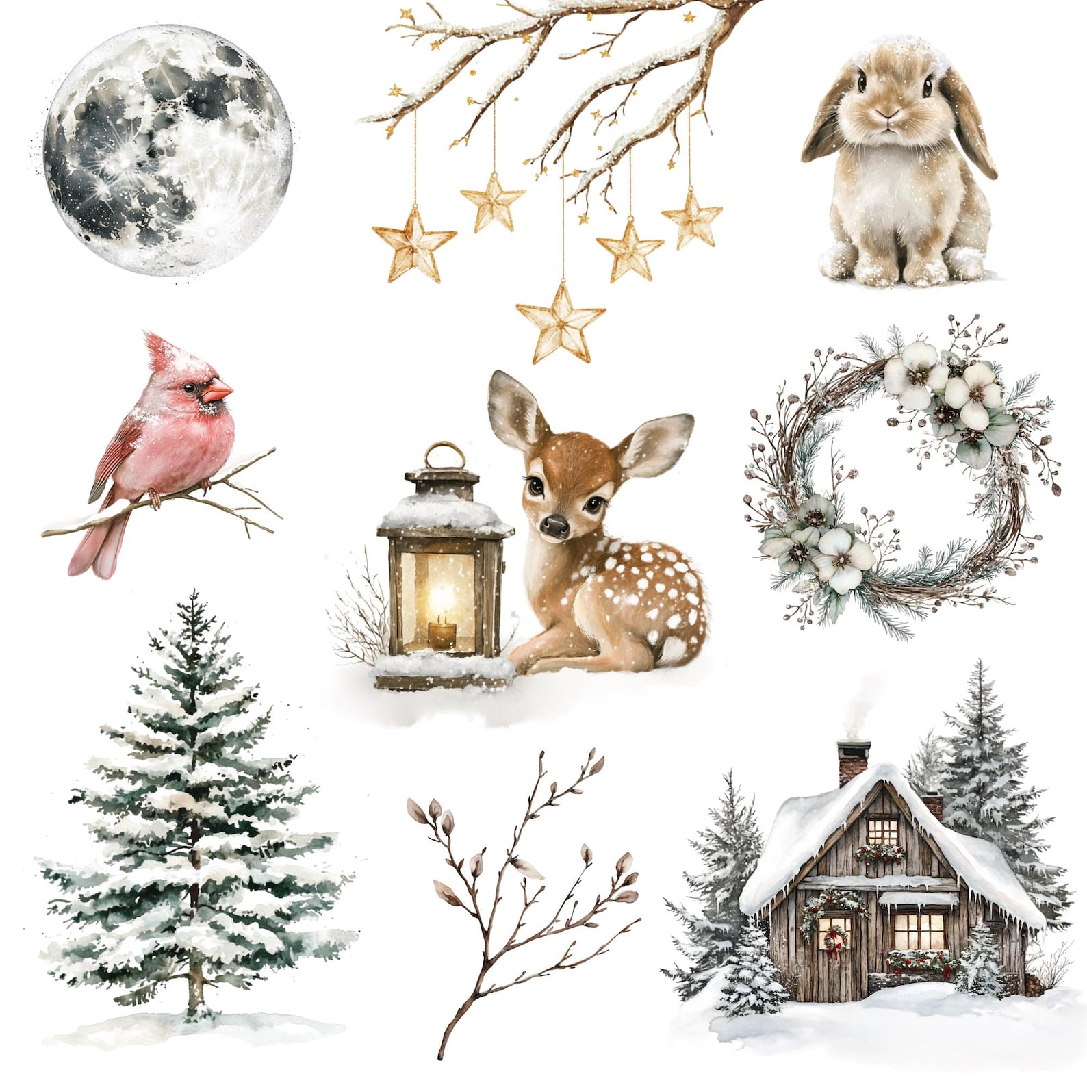 Winter Woodland Animals Clipart Png Bundle, Winter Clipart, Boho ...