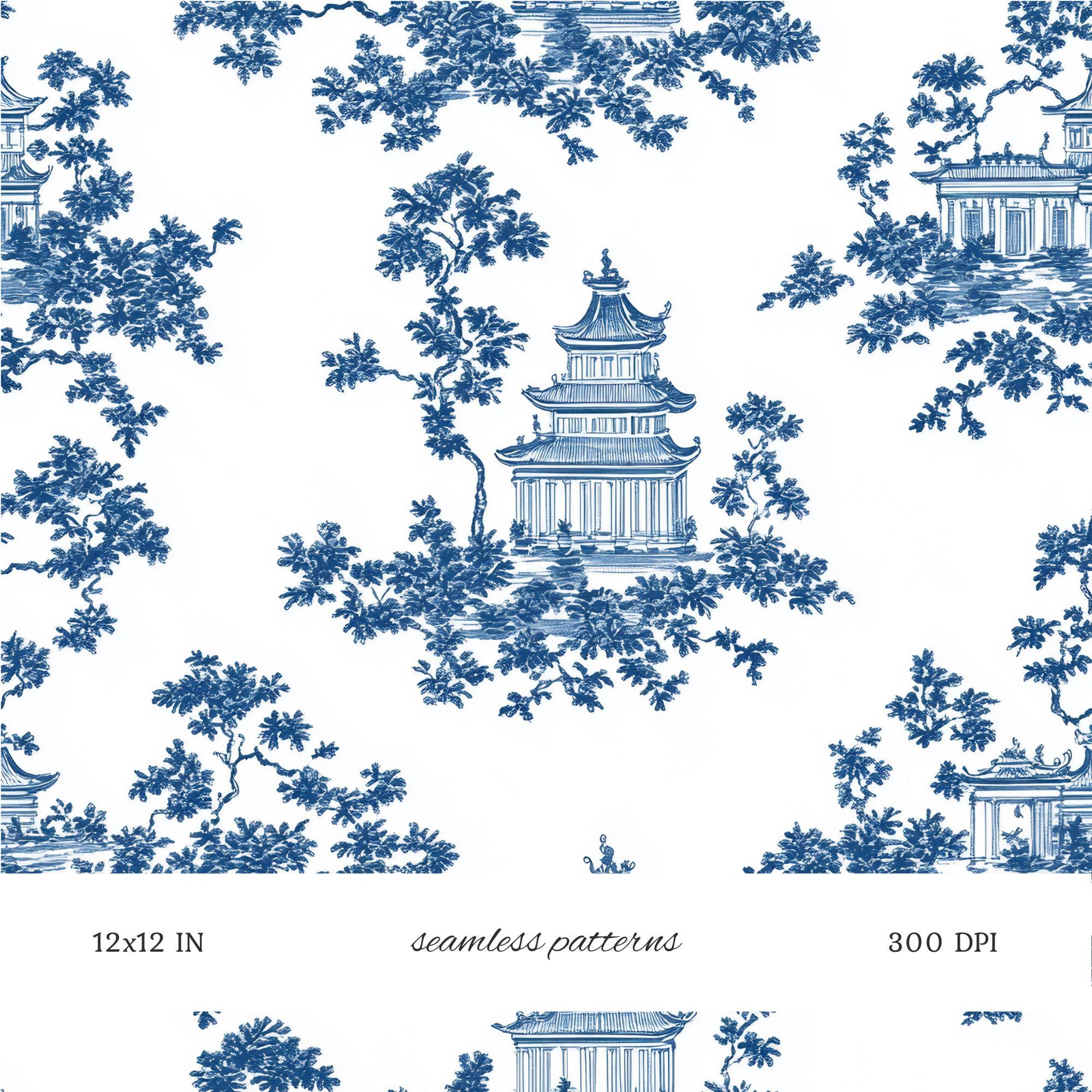 Blue Chinoiserie Seamless Pattern, Chinoiserie Floral Seamless ...