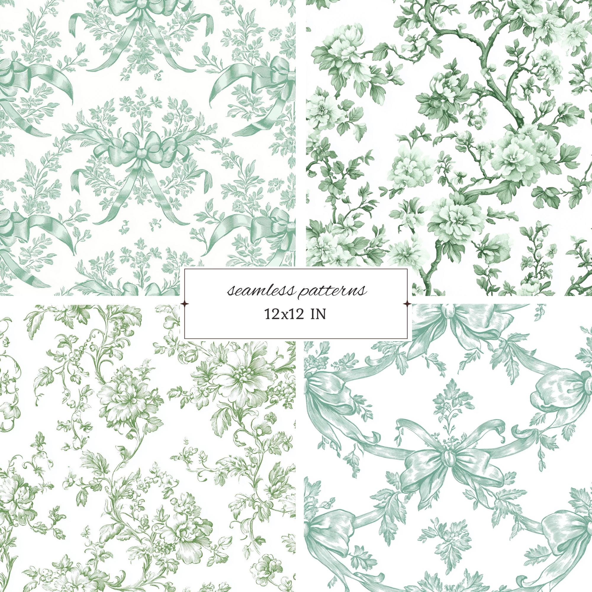 Green Toile De Jouy Seamless Pattern, Green Chinoiserie Paper, French ...