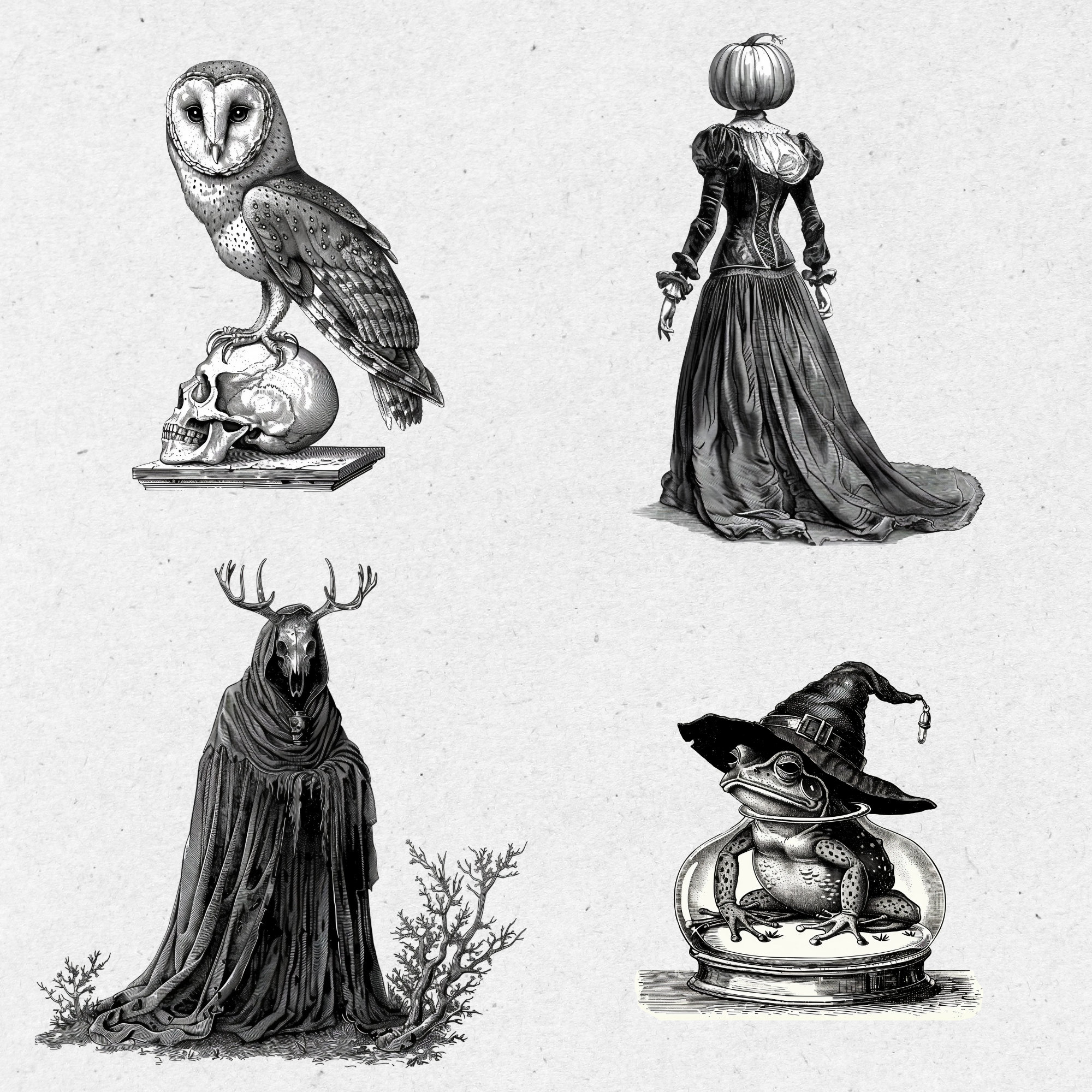 Antique Halloween Clipart Png Bundle, Vintage Halloween, Vintage ...
