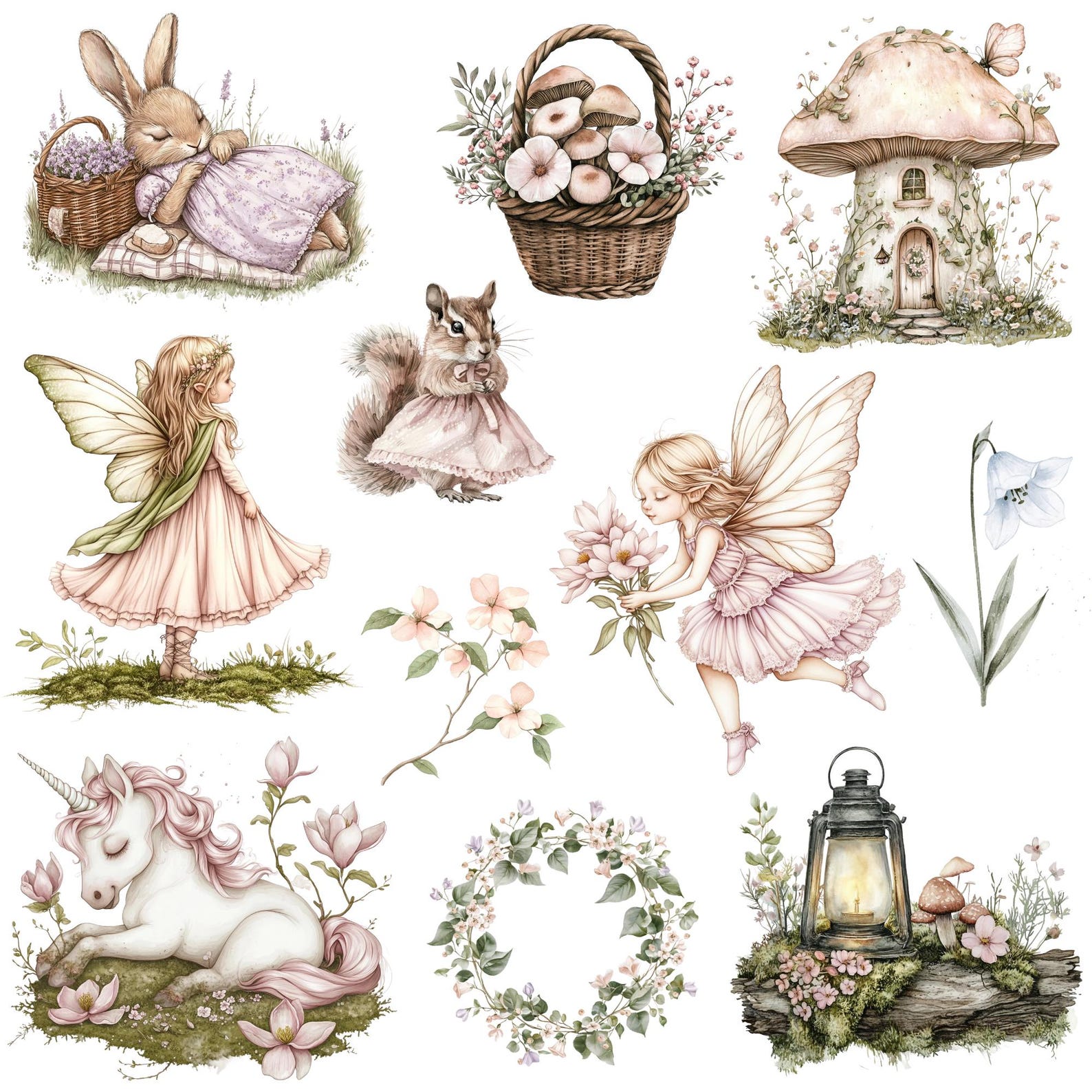 Pink Fairy Garden Clipart Png Bundle, Watercolor Fairy, Fairytale ...