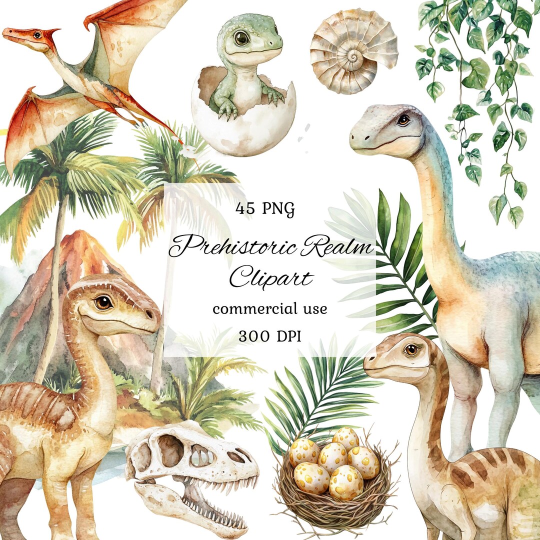 Watercolor Dinosaur Clipart Png Bundle, Cute Dinosaur Clipart, Dinosaur ...