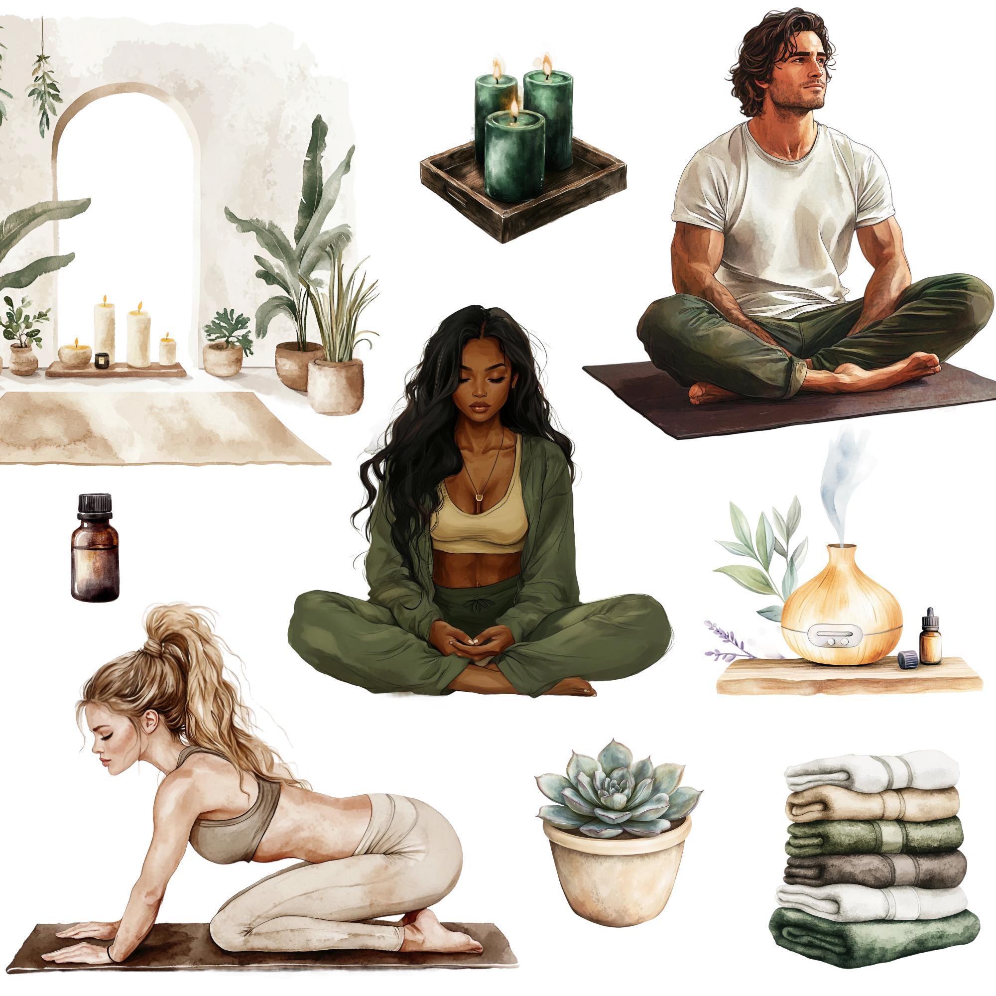 Watercolor Yoga Clipart Png Bundle, Yoga Girl Clipart, Yoga Poses ...