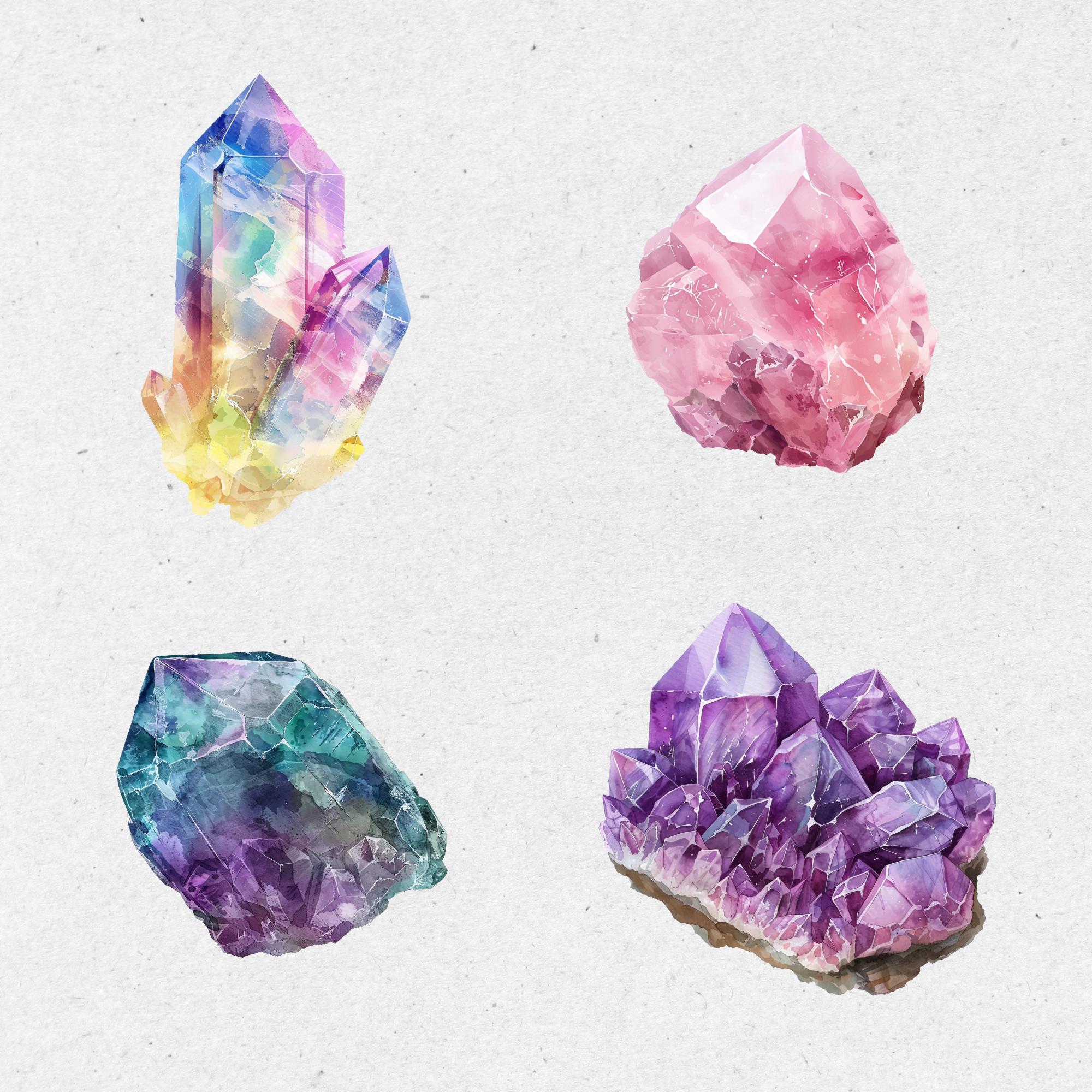 Crystal Gemstones Watercolor Clipart Png Bundle, Crystals Clipart ...