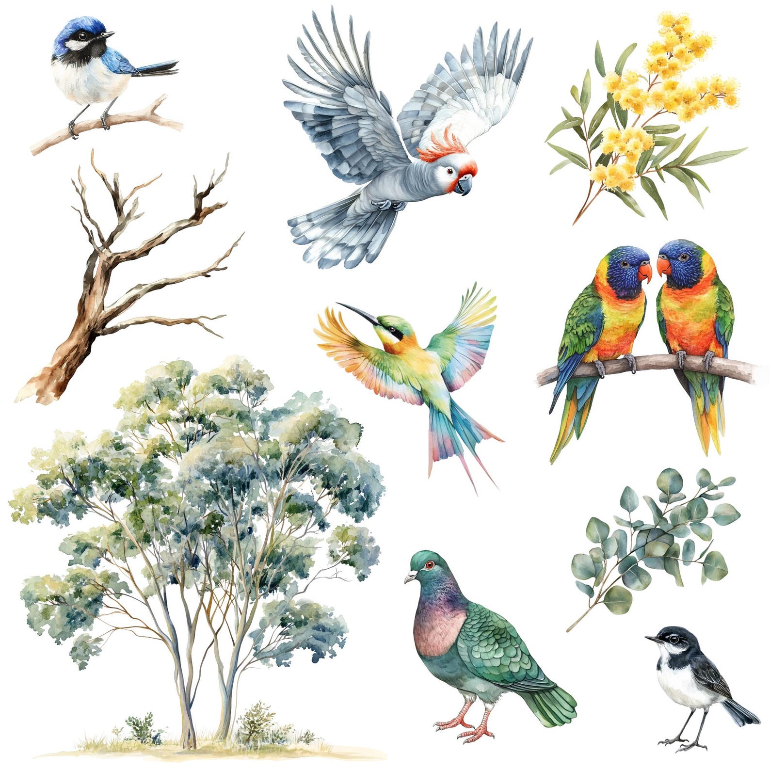 Watercolor Australian Birds Clipart Png Bundle, Australian Animals ...
