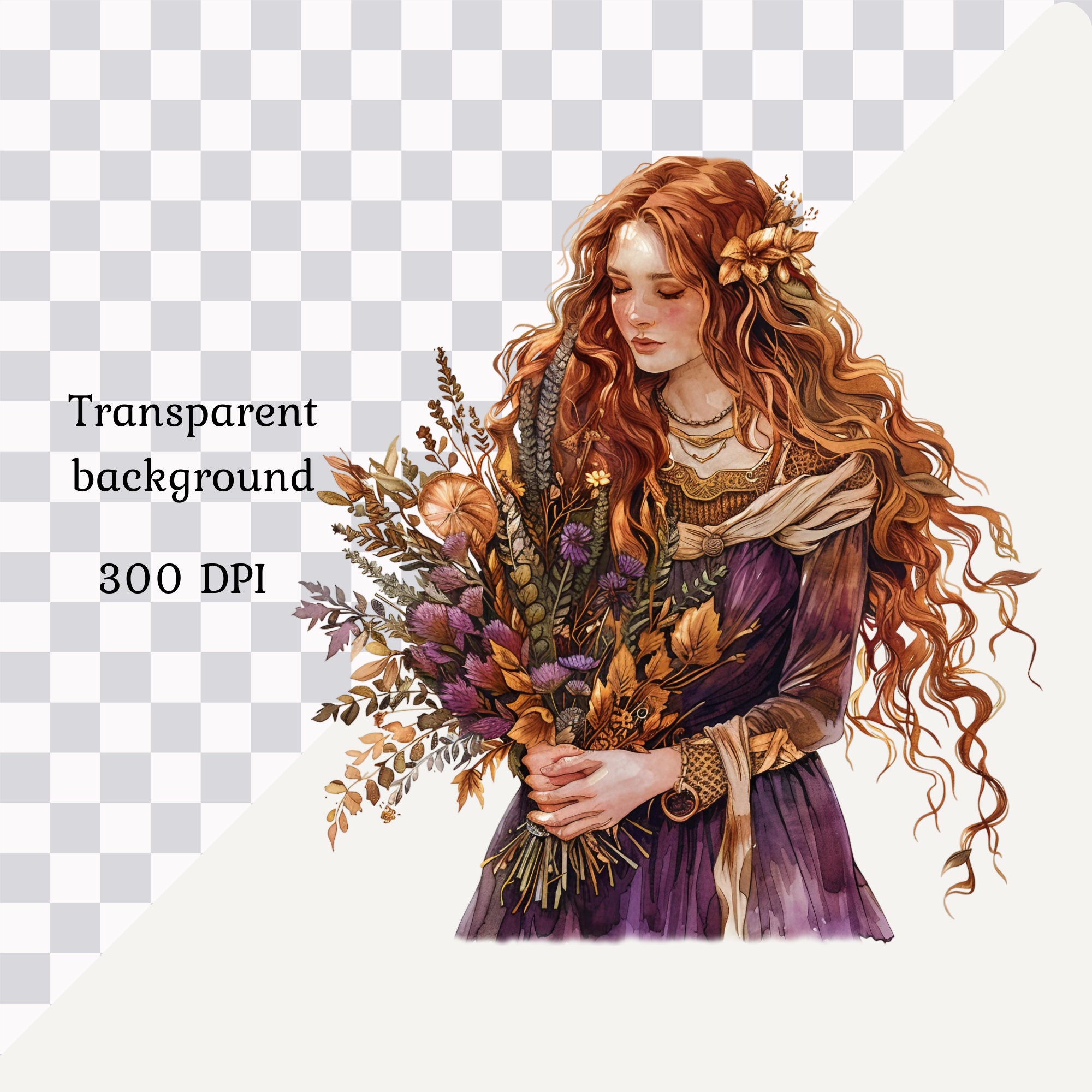 Mabon Watercolor Clipart Png Bundle, Witch Clipart, Celtic Neopagan ...