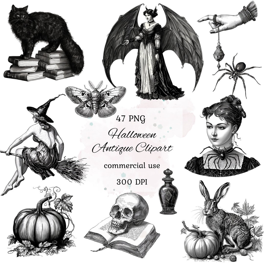 Antique Halloween Clipart Png Bundle, Vintage Halloween, Vintage ...