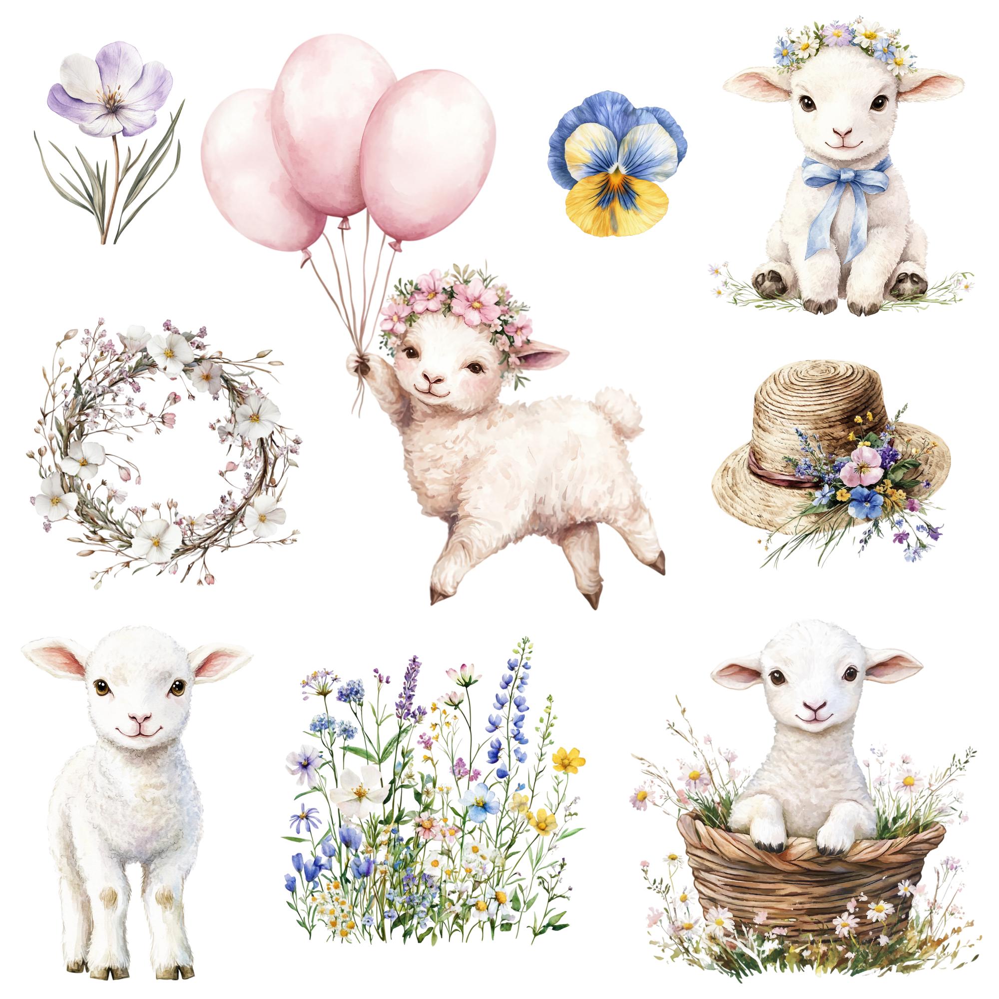 Watercolor Spring Lamb Clipart Png Bundle, Baby Lamb Clipart, Little ...