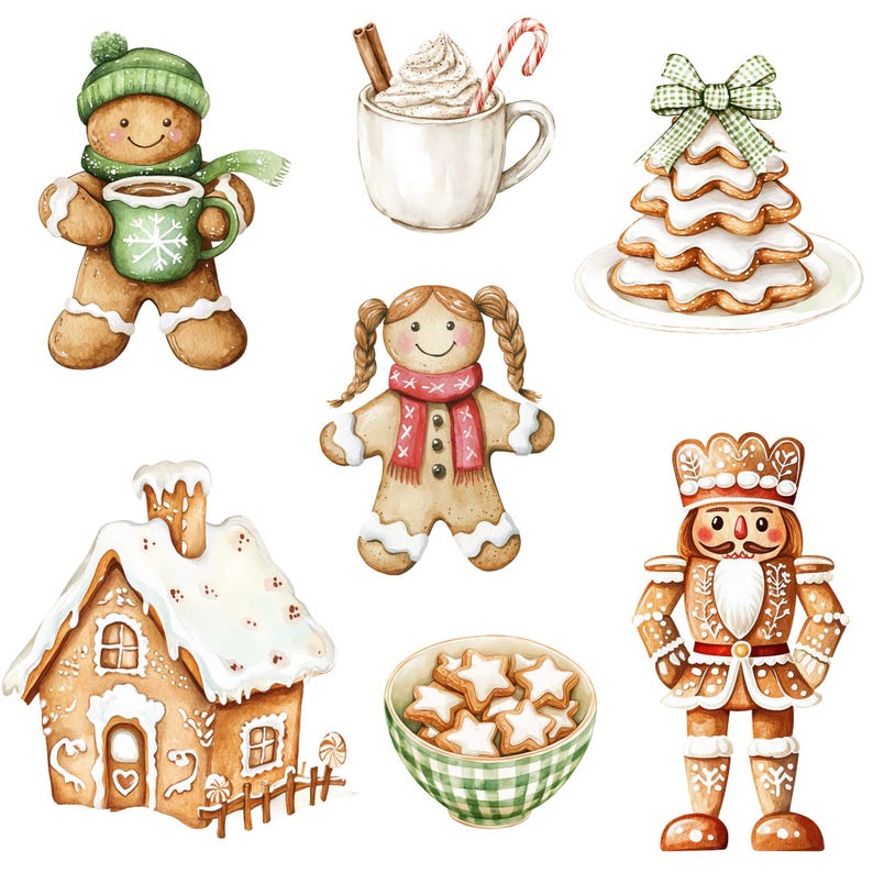 Watercolor Christmas Gingerbread Clipart: 50 PNG Bundle (digital ...