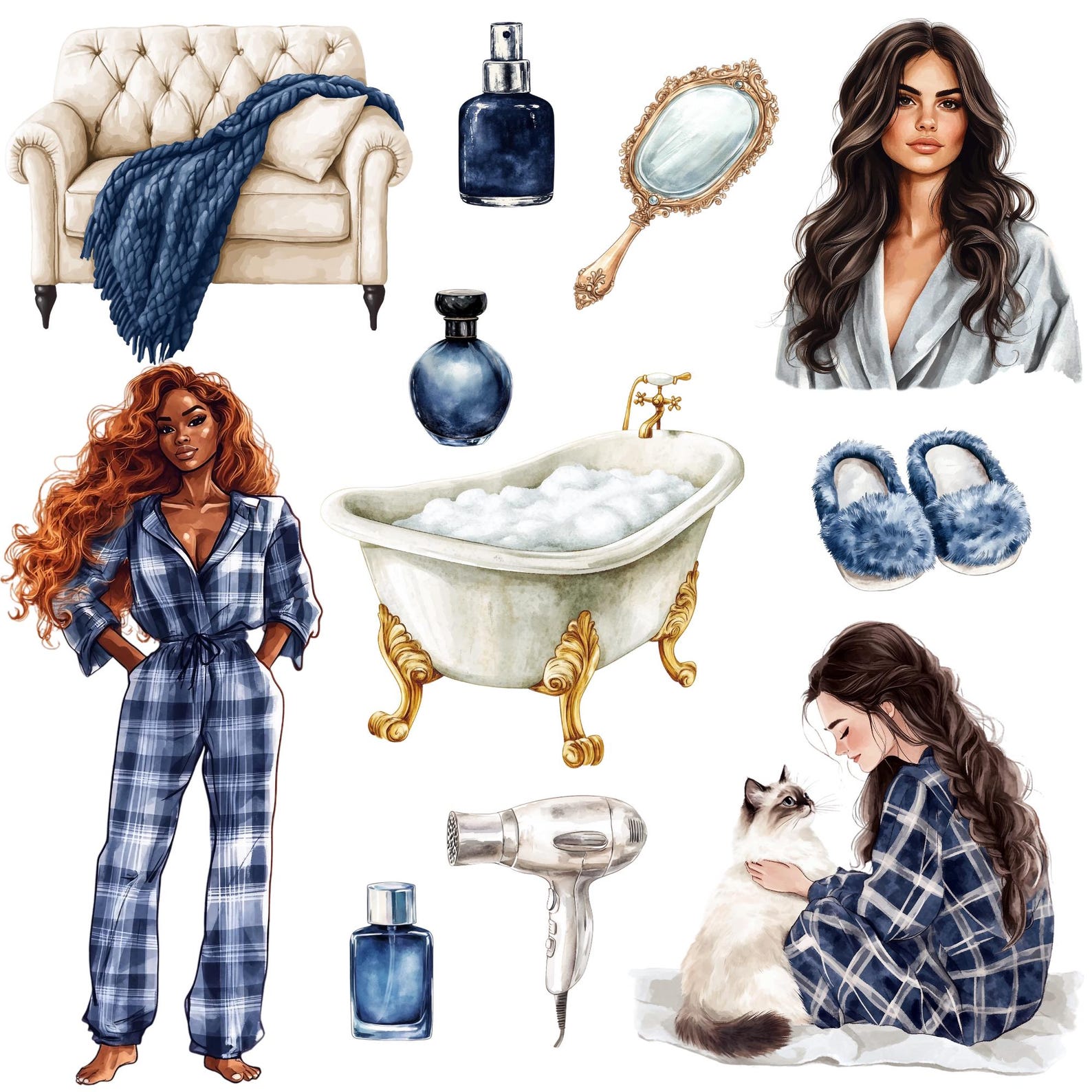 Watercolor Evening Routine Clipart Png Bundle, Night Routine Clipart ...