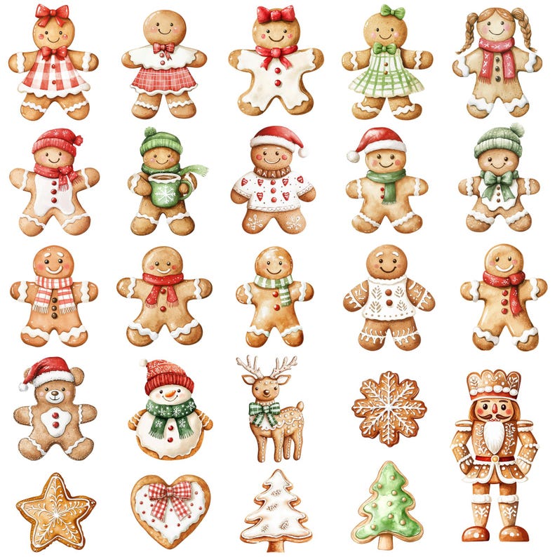 Watercolor Christmas Gingerbread Clipart: 50 PNG Bundle (digital ...