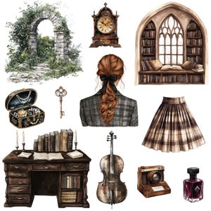 Dark Academia Clipart Png Bundle, Watercolor Goth Dark Academia ...