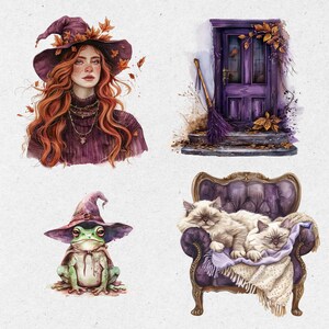 Autumn Witch Watercolor Clipart Png Bundle, Cozy Autumn Clipart, Fall ...