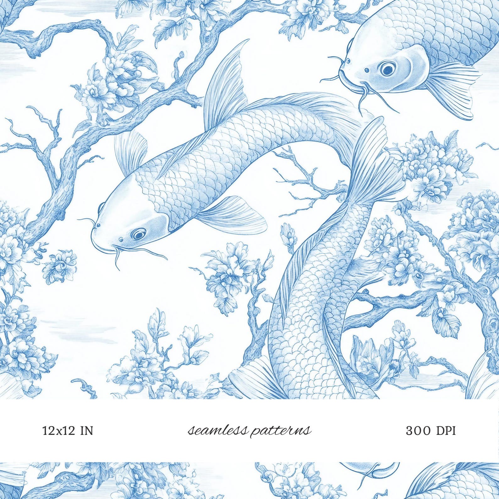 Blue Chinoiserie Seamless Pattern, Chinoiserie Floral Seamless ...
