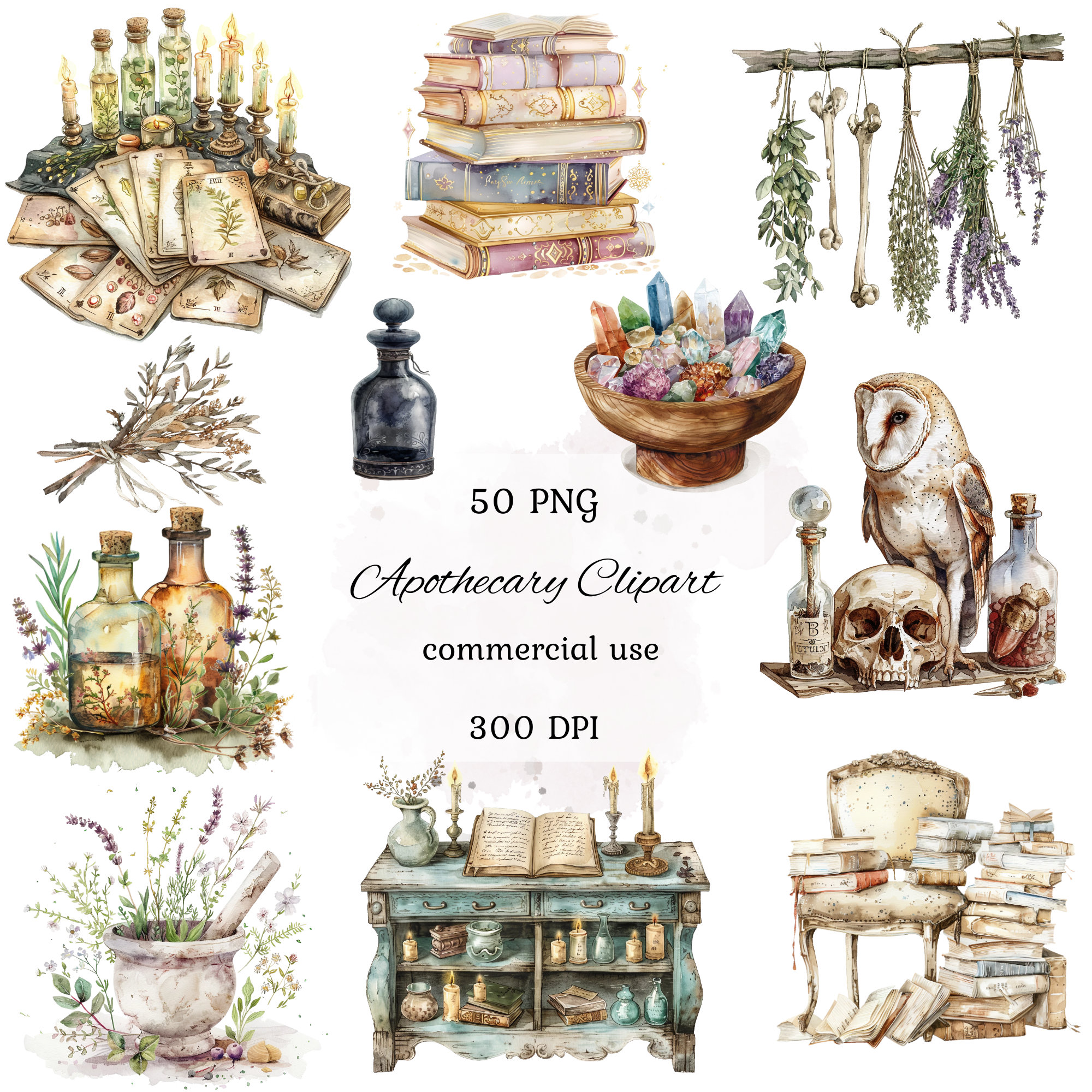 Apothecary Watercolor Clipart Png Bundle, Apothecary Cabinet Clipart ...