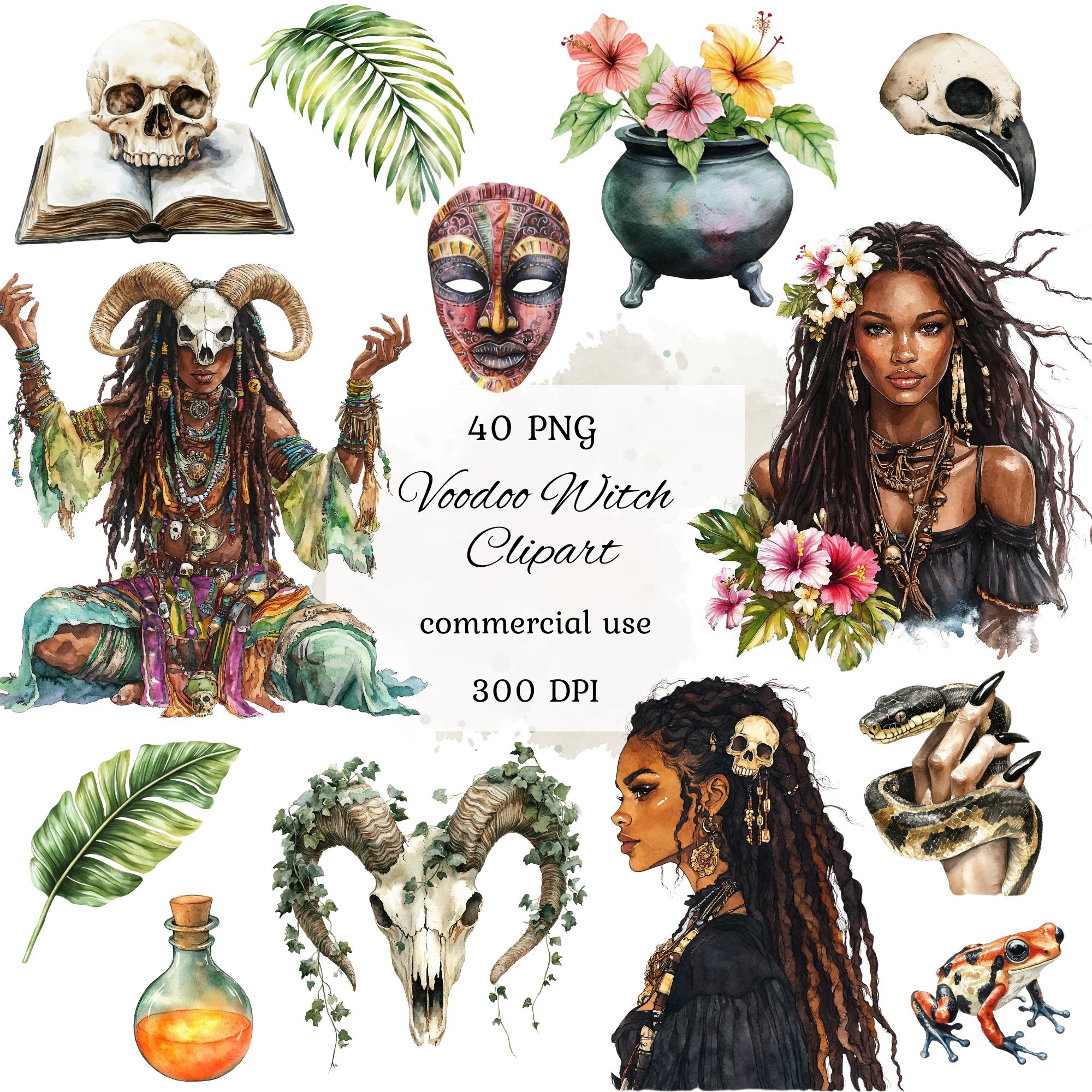 Watercolor Voodoo Witch Clipart Png Bundle, African Voodoo, Occult ...