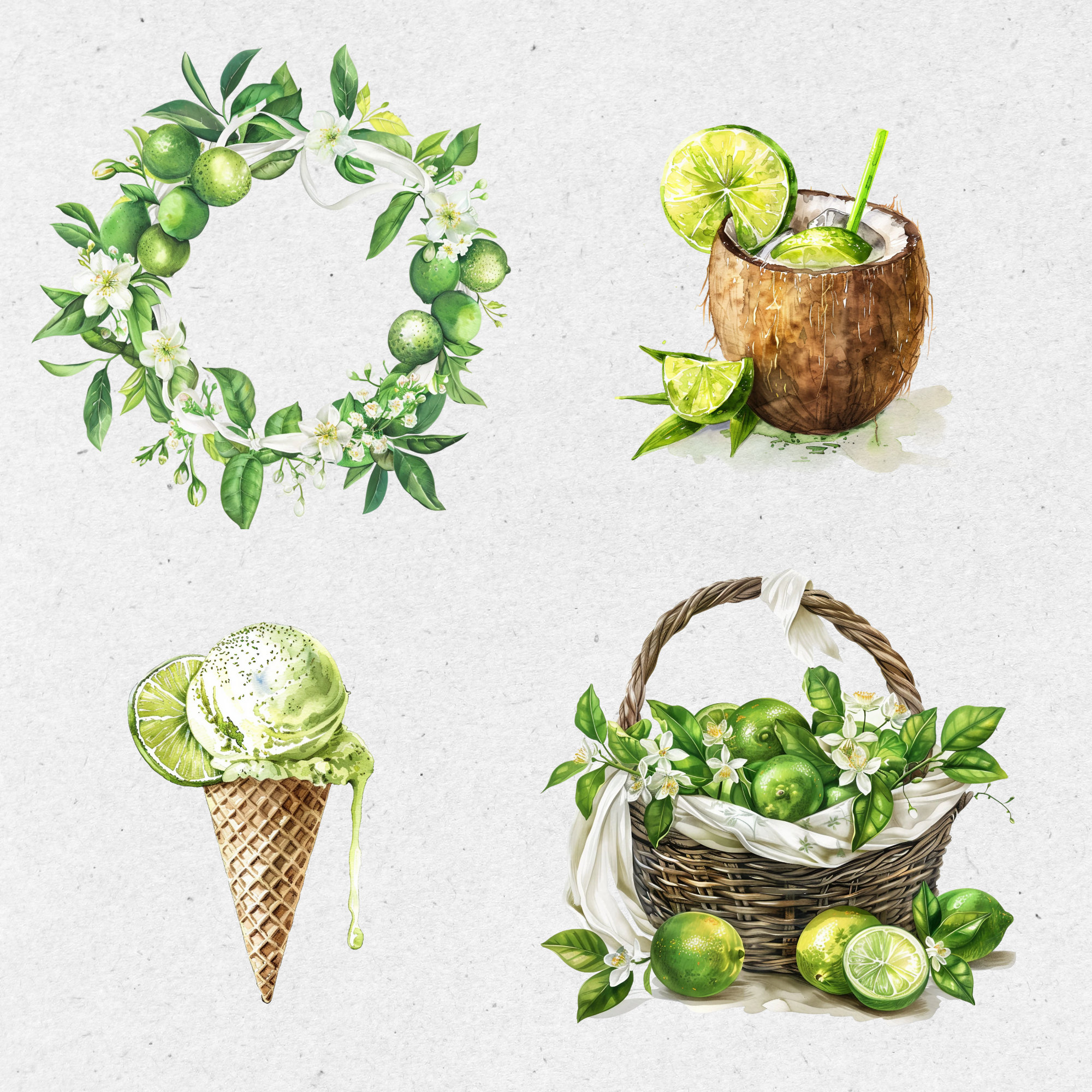 Lime Watercolor Clipart Png Bundle, Summer Clipart, Fruit Clipart ...