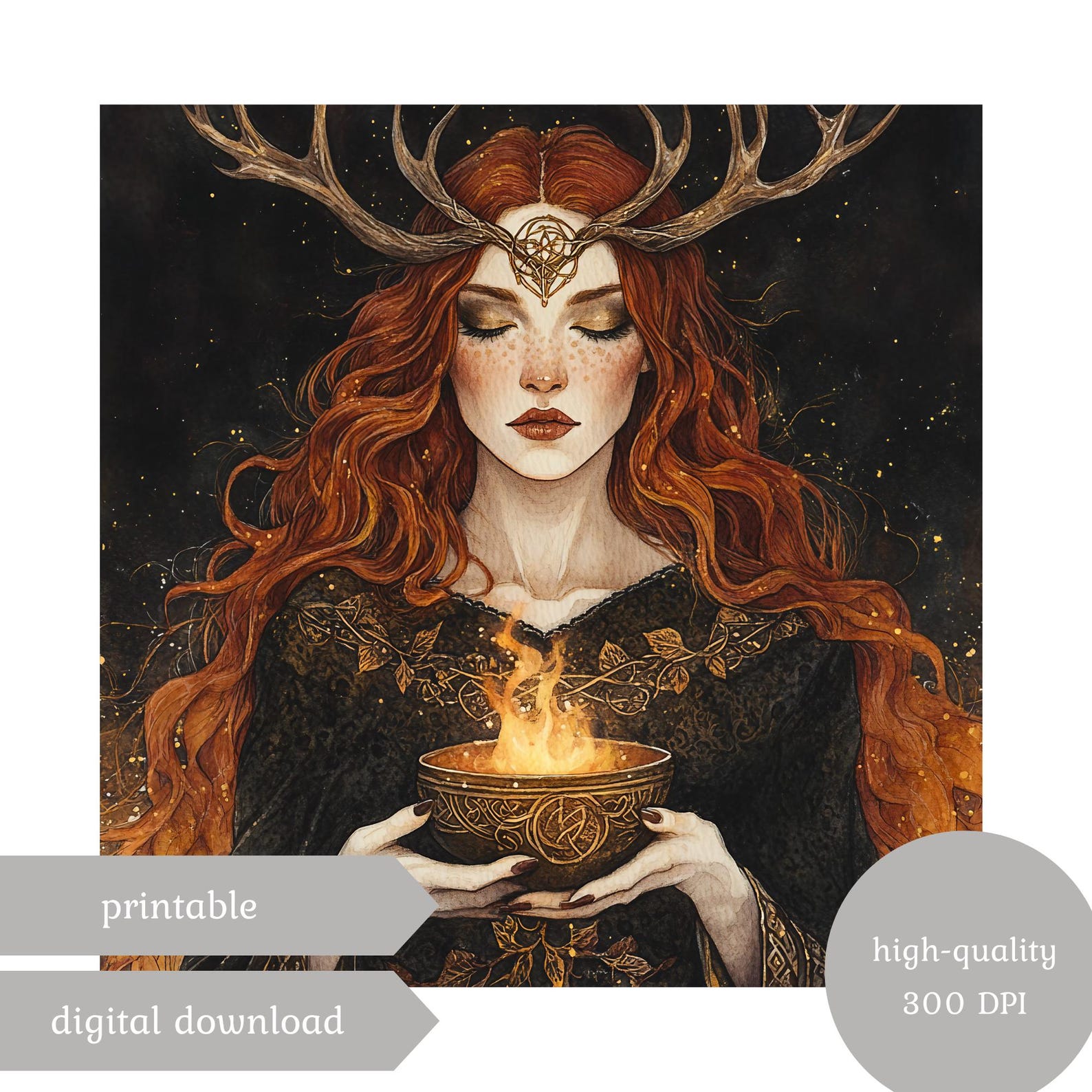 Brigid Art Print, Celtic Goddess Brigid Art, Watercolor Brigid Painting ...