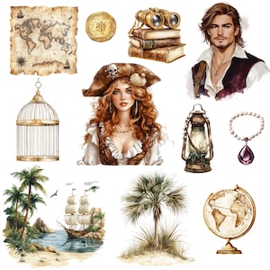 Watercolor Piratecore Clipart Png Bundle, Pirate Ship Clipart, Pirate ...