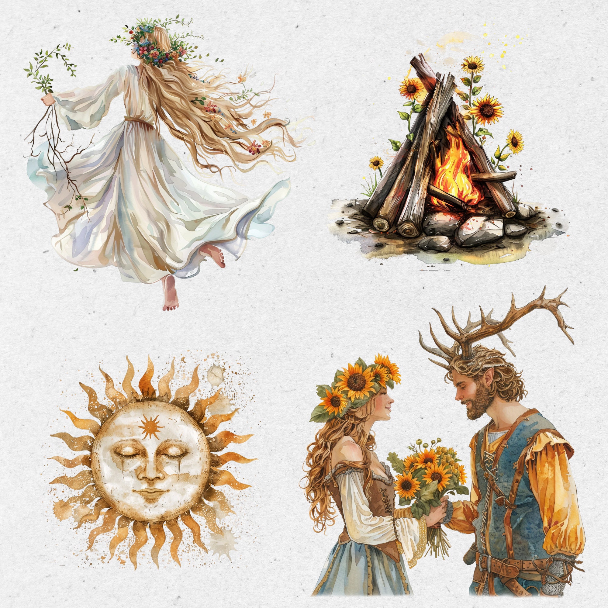 Litha Watercolor Clipart Png Bundle, Witch Clipart, Ai Graphics ...